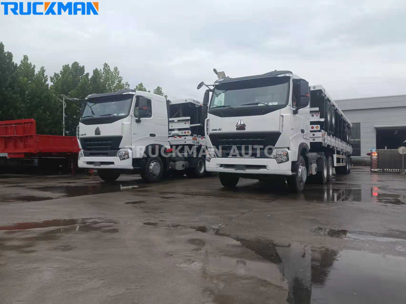 Container Flatbed Trailer and SINOTRUK HOWO A7 Tractor Truck Delivery ...